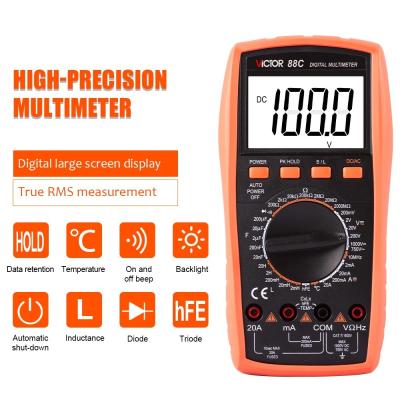 China VICTOR 88C Manual Range Digital Multimeter 1999 Counts With True RMS 1000V/20A AC DC With Temperature Frequency for sale