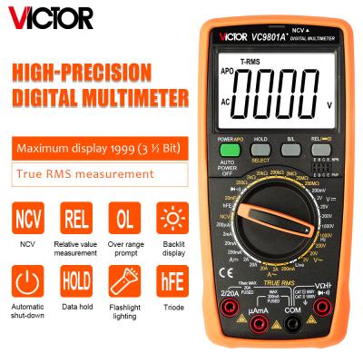 China Victor VC9801A+ 9801 Pocket Multimeter True RMS Temperature Capacimetro Transistor Tester for sale