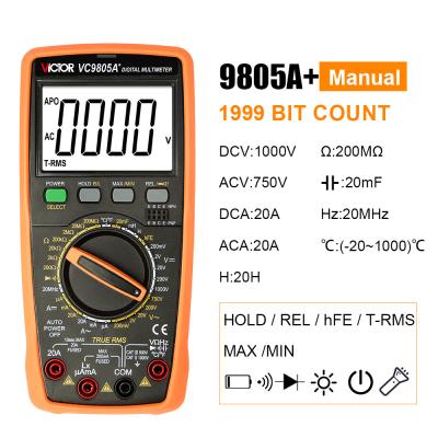 China VICTOR VC9805A+1999(3 1/2) True RMS Digital Multimeter Tester Resistance Measurement AC DC 1000V 20A Voltmeter Ammeter for sale