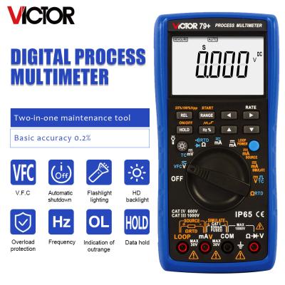 China VICTOR 79+ Process Multimeter resistance 400ohm thermocouple frequency 100hz loop 24V Digital Multimeter for sale