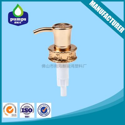China Manufacture 33 410 Plastic Bottle Lotion Pump Soap Dispenser UV Coating Aluminum Matt Gold Collar for sale