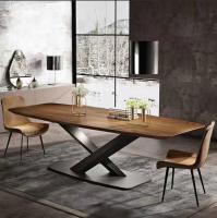 China Luxury X  Cross Industrial Solid Wood Dining Table With Metal Base Grain Pattern for sale