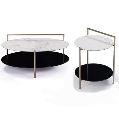 China Modular Lux Round Marble Side Table Ceramic Tray Style Coffee Table 1000mm for sale