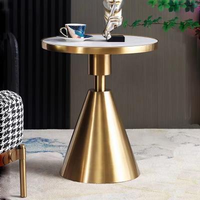 China Marble Cone Coffee Table Accent Side Table 500mm Gold Stainless Steel Base for sale