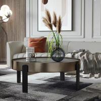China Marble Lux Steel Trim Triangular Coffee Table Ceramic Marble Top 900mm Stainless Steel Base for sale