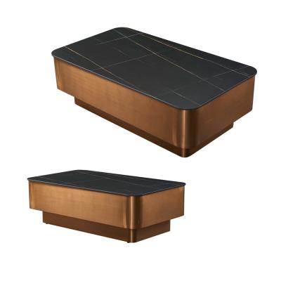 China Elegance Ceramic Marble Rectangular Coffee Table 1400x800x450mm Stainless Steel Base for sale