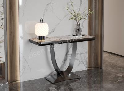 China Oval Insert Ceramic Marble Console Table 1200x450x760mm Stainless Steel Base for sale