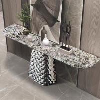 China Modern Marble Top Console Table 1270x380x730mm with Stainless Steel Base and Concave-Convex Mirror for sale