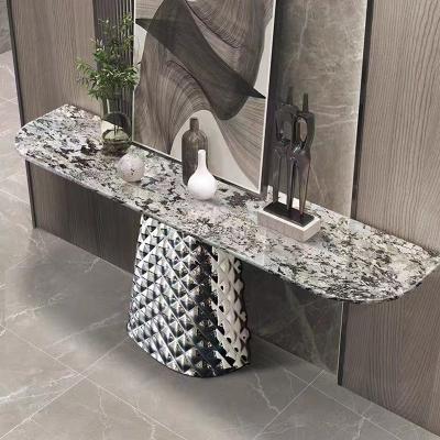 China Modern Marble Top Console Table 1270x380x730mm with Stainless Steel Base and Concave-Convex Mirror for sale