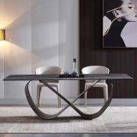 China Sinuous Architectural Base Ceramic Marble Extending Dining Table 2400x1100x750mm for sale