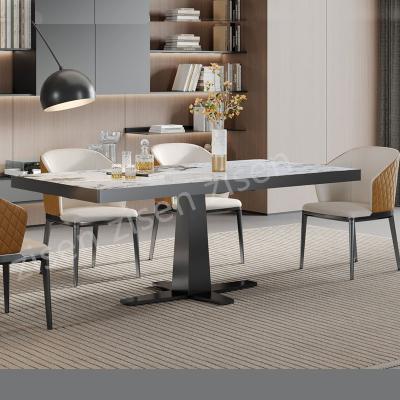 China Exquisite Cross Base Ceramic Marble Dining Table 2200x1000x750mm with Frame Insert for sale