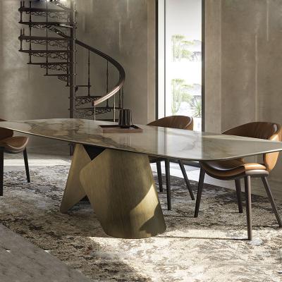 China Luxury Modern Ceramic Marble Top Dining Table 2400mm Length  High End for sale