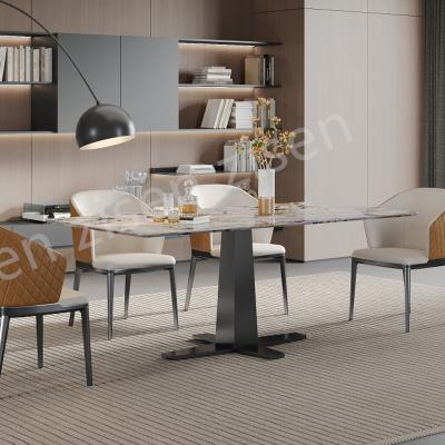 China Long Lasting Ceramic Marble Effect Dining Table 2200x1000x750mm Stainless Steel Base for sale