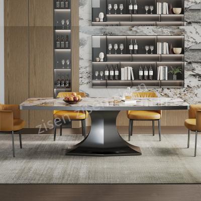 China White Titanium Stainless Steel Marble Dining Table 2200x1000x750mm Rectangle for sale