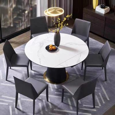 China Round Ceramic Marble Extendable Dining Table 1500mm with Stainless Steel Base for sale