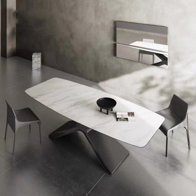 China Ceramic Marble Dining Table 1800x900x750mm with Stainless Steel X Base for sale