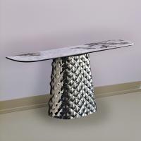 China Reflective Concave Convex Mirror Console Table 1270mm Ceramic Marble Stainless Steel Base for sale