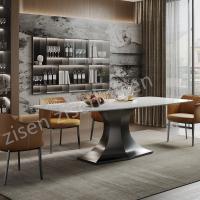 China Pendulum Craft Ceramic Marble Dining Table Graceful  Metal Pedestal for sale