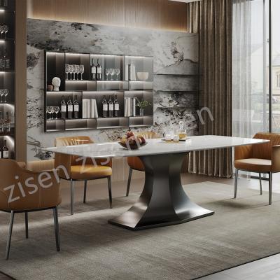 China Pendulum Craft Ceramic Marble Dining Table Graceful  Metal Pedestal for sale