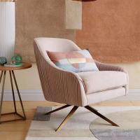 China Velvet Swivel Leisure Chair with Armrests 360-Degree Stainless Steel Base 800x830x750 mm for sale