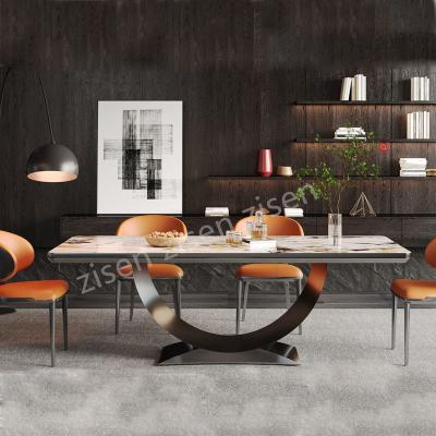 China Ceramic Marble Metal Dining Table 2200x1000x750mm Stainless Steel Frame for sale