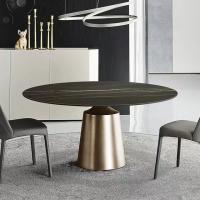 China Round Ceramic Marble Tabletop Dining Table 1500mm Height Adjustable Stainless Steel Base for sale