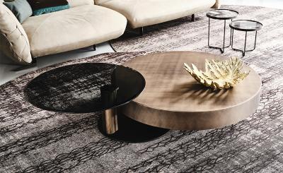 China Brushed Bronze Coffee Table Set with Tempered Glass Side Table 1000mm for sale