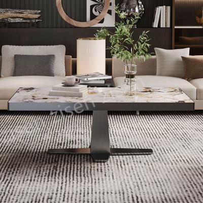 China Insert Ceramic Marble Fusion Coffee Table 1300x700x450mm Stainless Steel for sale