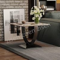China Graceful Arc Stainless Steel Base Ceramic Marble Coffee Table for sale