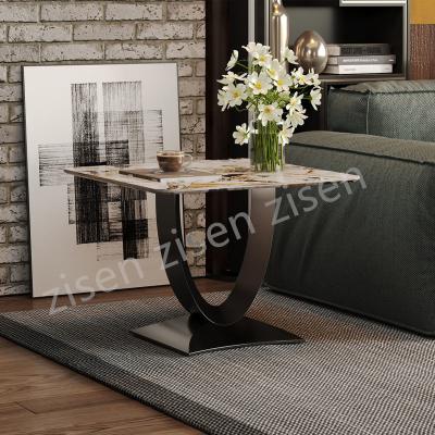 China Graceful Arc Stainless Steel Base Ceramic Marble Coffee Table for sale