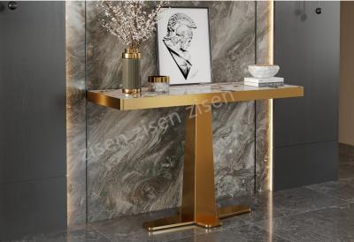 China ElegaCross Ceramic Marble Console Table 1200x450x760mm Stainless Steel Base for sale