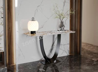China Ceramic Marble Console Table 1200x450x760mm Oval Hollow Base Modern Entryway Furniture for sale