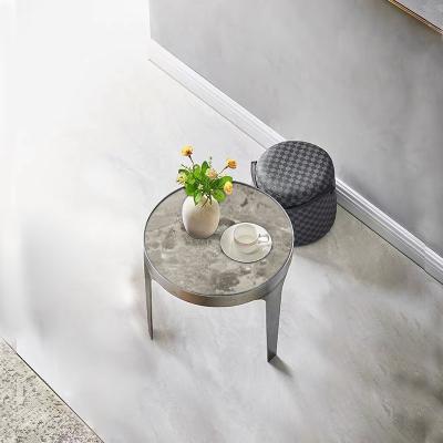 China Stainless Base Circle Marble Coffee Table ,  Sturdy Metal Tray Top Coffee Table for sale