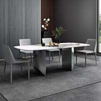 China stainless steel base ceramic marble top dining table , 8 seat dining table in home use for sale