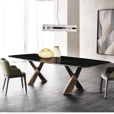 China Modern Ceramic Marble Top Dining Table with Stainless Steel Base 1.6cbm for sale