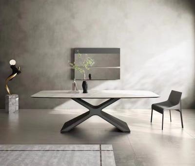 China Ceramic Marble Top Dining Table for 8 with Stainless Steel Base 1.6cbm for sale