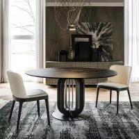 China Vintage Recycled Ceramic Marble Top Round Dining Table 135cm Black Steel Base for sale