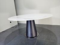 China Round Ceramic Marble Dining Table 150cm with Black Metal Base for Modern Home for sale