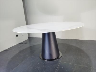China Round Ceramic Marble Dining Table 150cm with Black Metal Base for Modern Home for sale