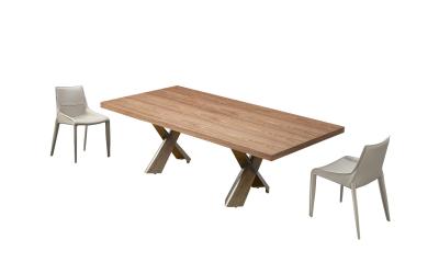 China Pottery Barn Benchwright Rustic X Base Dining Table 200x100x75cm MDF Walnut Veneer for sale