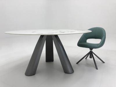 China Round Ceramic Marble Dining Table 150cm 8 Seater Stainless Steel Black Titanium Legs for sale