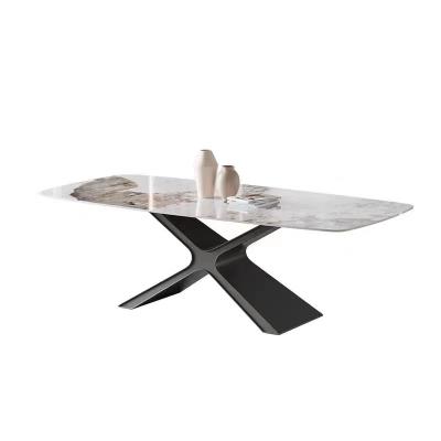 China Ceramic Marble Dining Table 160x90x75cm Stainless Steel Legs Rectangle for sale