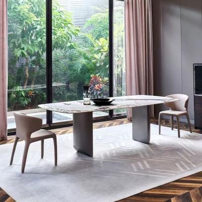 China Stainless Steel Marble Dining Table 240x110x75 cm Ceramic Marble Top Home Furniture for sale