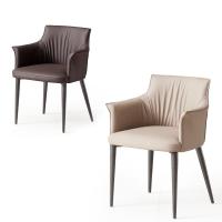 China Steel and Leather Dining Chair with Arms 60x58x76.5mm PU Upholstered Metal Leg for sale