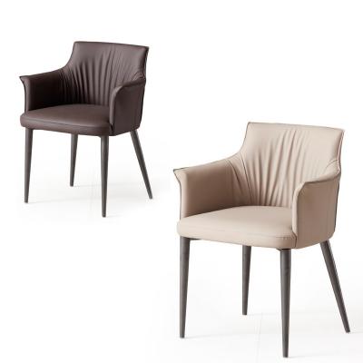 China Steel and Leather Dining Chair with Arms 60x58x76.5mm PU Upholstered Metal Leg for sale