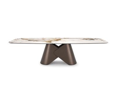 China Big Size Boat Shape Base Ceramic Marble Top Dining Table With 8-10 Chairs for sale