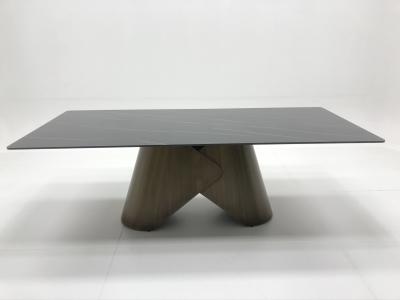 China 2.2 Meter Rectangle Sintered Stone Top Dining Room Table With Stainless Steel Pedestal for sale