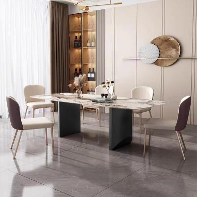 China Modern Ceramic Marble Top Dining Table 240x110x75 cm Stainless Steel Black Titanium for sale