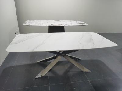 China 6-8 Person Ceramic Marble Top Stainless Steel Dining Table Set 200x100x75 cm for sale