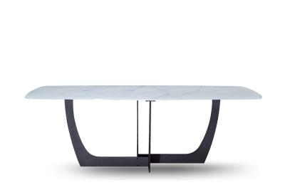 China Modern Ceramic Marble Dining Table 220x100x75cm with Steel Base for Restaurant Use for sale